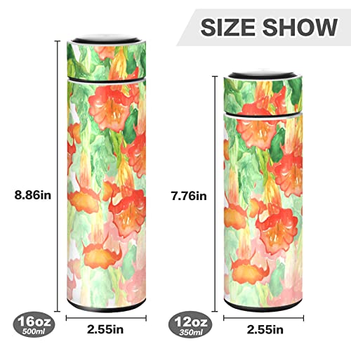 CaTaKu Watercolor Flower Water Bottle Insulated 16 oz Stainless Steel Flask Thermos Bottle for Coffee Water Drink Reusable Wide Mouth Vacuum Travel Mug