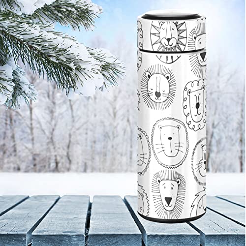 CaTaKu Cartoon Lions Head Water Bottle Insulated 16 oz Stainless Steel Flask Thermos Bottle for Coffee Water Drink Reusable Wide Mouth Vacuum Travel Mug