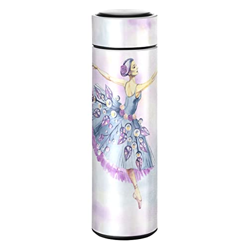 CaTaKu Watercolor Ballet Dancer Water Bottle Insulated 16 oz Stainless Steel Flask Thermos Bottle for Coffee Water Drink Reusable Wide Mouth Vacuum Travel Mug