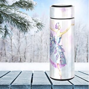 CaTaKu Watercolor Ballet Dancer Water Bottle Insulated 16 oz Stainless Steel Flask Thermos Bottle for Coffee Water Drink Reusable Wide Mouth Vacuum Travel Mug