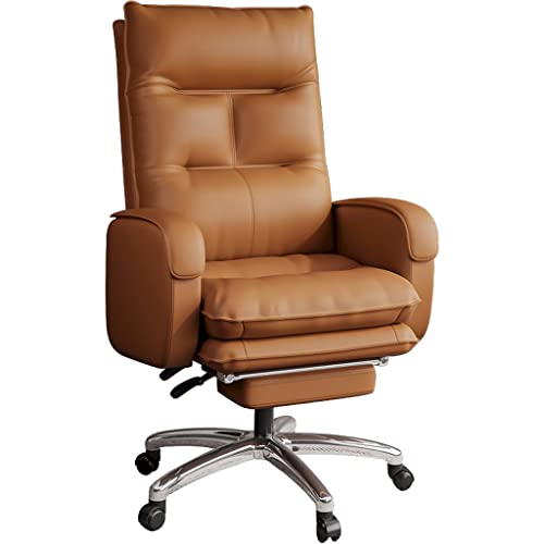 Executive Chair Executive Chairs Leather Full Wrap Ergonomic Computer Chair, Top Layer Cowhide Senior Boss Chair, Liftable Office Managerial Chair, 90°-170° Reclining (Color : Light Brown, Size : 74