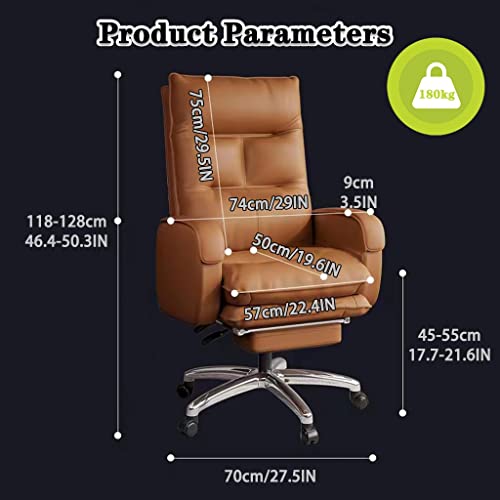 Executive Chair Executive Chairs Leather Full Wrap Ergonomic Computer Chair, Top Layer Cowhide Senior Boss Chair, Liftable Office Managerial Chair, 90°-170° Reclining (Color : Light Brown, Size : 74