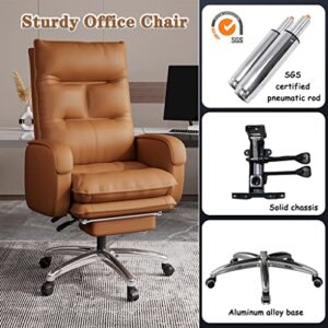 Executive Chair Executive Chairs Leather Full Wrap Ergonomic Computer Chair, Top Layer Cowhide Senior Boss Chair, Liftable Office Managerial Chair, 90°-170° Reclining (Color : Light Brown, Size : 74