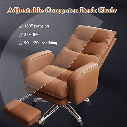 Executive Chair Executive Chairs Leather Full Wrap Ergonomic Computer Chair, Top Layer Cowhide Senior Boss Chair, Liftable Office Managerial Chair, 90°-170° Reclining (Color : Light Brown, Size : 74