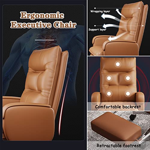 Executive Chair Executive Chairs Leather Full Wrap Ergonomic Computer Chair, Top Layer Cowhide Senior Boss Chair, Liftable Office Managerial Chair, 90°-170° Reclining (Color : Light Brown, Size : 74