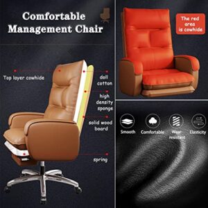 Executive Chair Executive Chairs Leather Full Wrap Ergonomic Computer Chair, Top Layer Cowhide Senior Boss Chair, Liftable Office Managerial Chair, 90°-170° Reclining (Color : Light Brown, Size : 74