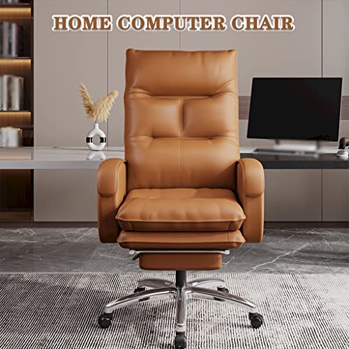 Executive Chair Executive Chairs Leather Full Wrap Ergonomic Computer Chair, Top Layer Cowhide Senior Boss Chair, Liftable Office Managerial Chair, 90°-170° Reclining (Color : Light Brown, Size : 74