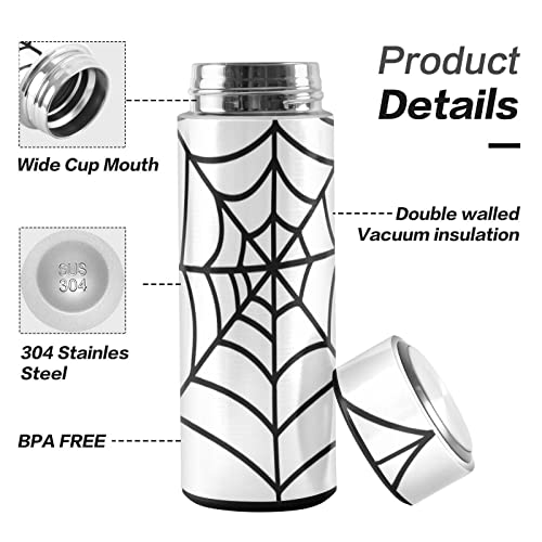 CaTaKu Black and White Spider Water Bottle Insulated 16 oz Stainless Steel Flask Thermos Bottle for Coffee Water Drink Reusable Wide Mouth Vacuum Travel Mug