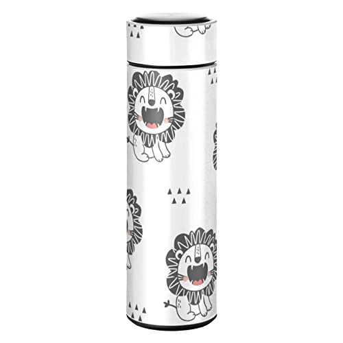 CaTaKu Happy Lions Water Bottle Insulated 16 oz Stainless Steel Flask Thermos Bottle for Coffee Water Drink Reusable Wide Mouth Vacuum Travel Mug