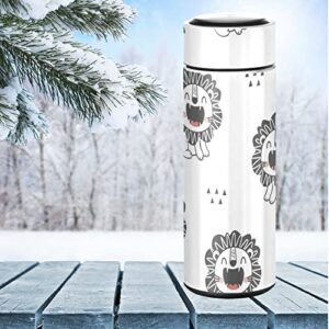 CaTaKu Happy Lions Water Bottle Insulated 16 oz Stainless Steel Flask Thermos Bottle for Coffee Water Drink Reusable Wide Mouth Vacuum Travel Mug