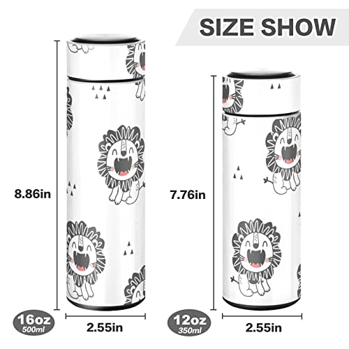 CaTaKu Happy Lions Water Bottle Insulated 16 oz Stainless Steel Flask Thermos Bottle for Coffee Water Drink Reusable Wide Mouth Vacuum Travel Mug