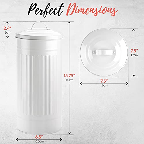 Autumn Alley White Toilet Paper Reserve Holder Canister with Lid – Vertical Rustproof Free-Standing Farmhouse Metal Toilet Tissue Caddy for 3 Mega Rolls, Rustic Behind/Beside Toilet Storage Stand