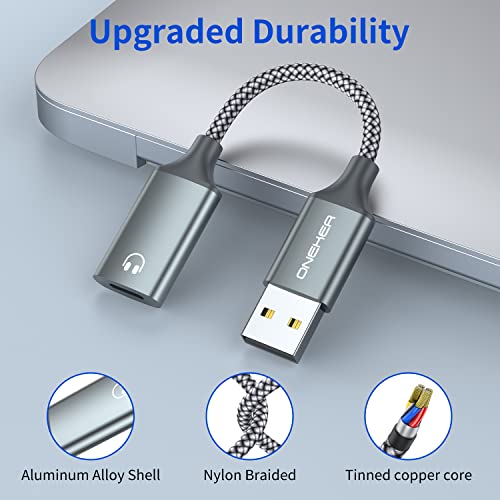 USB A to Lighting Audio Adapter Cable, Nylon Braided USB Male to Lightning Female Dongle Converter Support Volume Control Mic Compatible with MacBook Computer PC Headphone,Earphones, Earbuds, and More