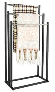 standing towel rack, 3 tier black towel racks for bathroom, stainless steel bathroom towel holder rack stand for bath towel, blanket, washcloths, next to tub or shower, alhakin