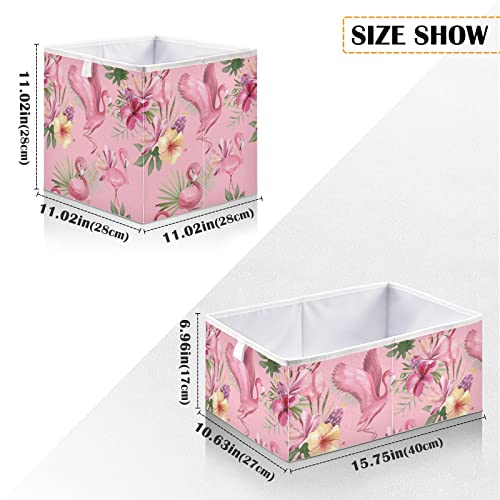 xigua Pink Flamingo Birds Storage Cube Foldable Storage Bins, Closet Shelves Organizer Fabric Storage Baskets for Clothes, Toys, Books, Office Supplies (Rectangular)