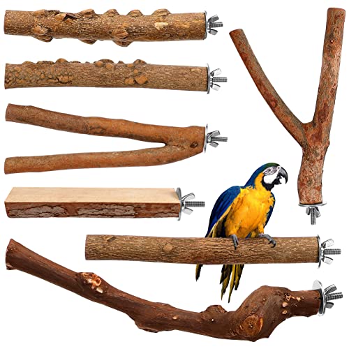 Ipetboom Bird Wooden Perches Platform, 7 Pcs Natural Wood Bird Perch Parrot Cage Perch Wooden Parrot Stand Parrot Stand Branch