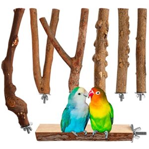 Ipetboom Bird Wooden Perches Platform, 7 Pcs Natural Wood Bird Perch Parrot Cage Perch Wooden Parrot Stand Parrot Stand Branch