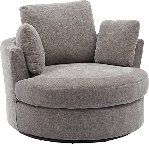 VUMALL 42" W Small Loveseat Sofa Couch, Swivel Barrel Chairs for Bedroom 360 Degree Swivel Accent Chairs for Living Room, Chenille Fabric Club Chair Chaises Lounges for Living Room/Office/Hotel, Grey