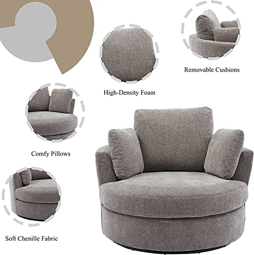 VUMALL 42" W Small Loveseat Sofa Couch, Swivel Barrel Chairs for Bedroom 360 Degree Swivel Accent Chairs for Living Room, Chenille Fabric Club Chair Chaises Lounges for Living Room/Office/Hotel, Grey