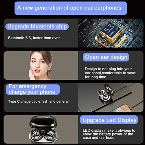 Touch Control Wireless Earbuds with Earhooks Bone Conduction Headphones Waterproof Bluetooth Open Earbuds Earpiece Noise Canceling Headset Sports Bluetooth 5.3 Earphones Headset for Cycling Driving