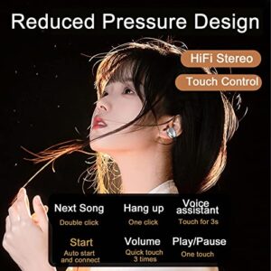 Touch Control Wireless Earbuds with Earhooks Bone Conduction Headphones Waterproof Bluetooth Open Earbuds Earpiece Noise Canceling Headset Sports Bluetooth 5.3 Earphones Headset for Cycling Driving