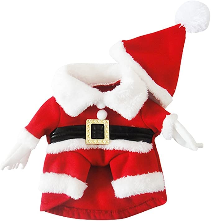 beautydaffy Christmas Pet Clothes Santa Claus Shape Design Comfortable Winter Dog Cat Costumes with Hat