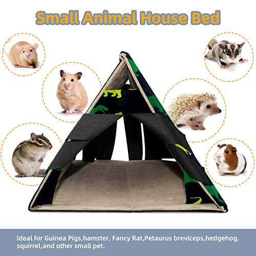 Y-DSIWX Guinea Pig House Bed, Rabbit Large Hideout, Small Animals Nest Hamster Cage Habitats Green Dinosaurs Pattern Black