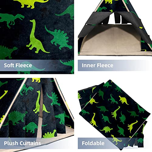 Y-DSIWX Guinea Pig House Bed, Rabbit Large Hideout, Small Animals Nest Hamster Cage Habitats Green Dinosaurs Pattern Black