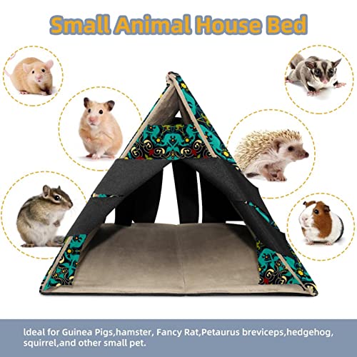 Y-DSIWX Guinea Pig House Bed, Rabbit Large Hideout, Small Animals Nest Hamster Cage Habitats Aesthetic Mandala Green Psychedelic