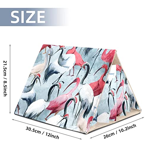 Y-DSIWX Guinea Pig Hideout House Bed, Pink Grey Paint Crane Pattern Rabbit Cave, Squirrel Chinchilla Hamster Hedgehog Nest Cage