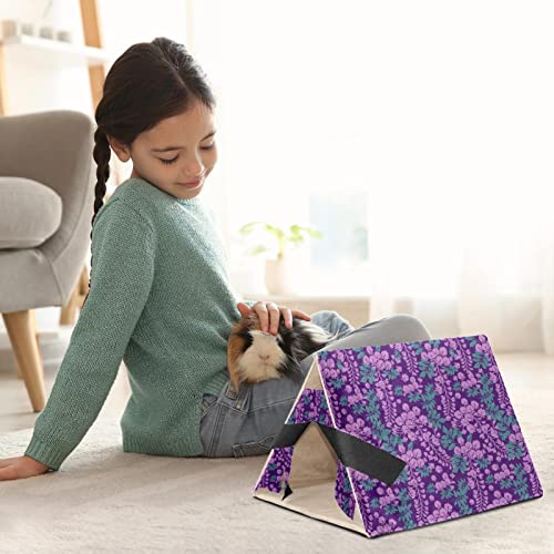 Y-DSIWX Guinea Pig Hideout Cozy Hamster House Cave for Bunny Chinchilla Hedgehog Small Animal Purple Floral Flower