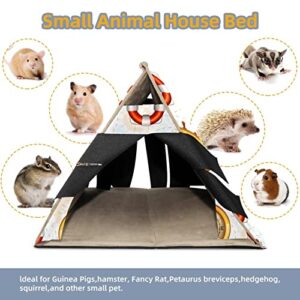 Y-DSIWX Guinea Pig Hideout House Bed, Retro Marine Pattern Compass Ship Anchor Rabbit Cave, Squirrel Chinchilla Hamster Hedgehog Nest Cage