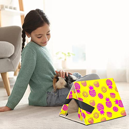 Guinea Pig House Bed, Rabbit Large Hideout, Small Animals Nest Hamster Cage Habitats Pink Pineapple Yellow