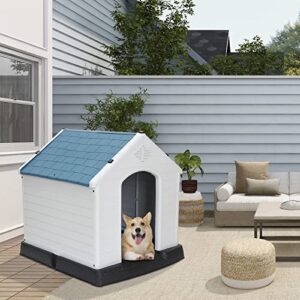 Large Plastic Dog House Indoor Outdoor Doghouse Dog Kennel Easy to Assemble Puppy Shelter w/Air Vents Elevated Floor Waterproof