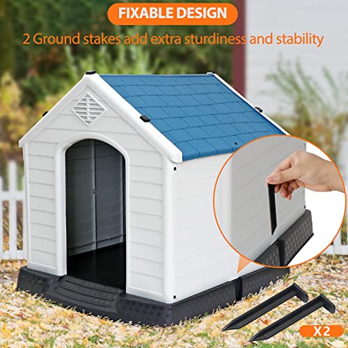 Large Plastic Dog House Indoor Outdoor Doghouse Dog Kennel Easy to Assemble Puppy Shelter w/Air Vents Elevated Floor Waterproof