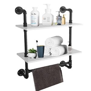 lengfkus industrial pipe shelving,iron pipe shelves industrial bathroom shelves with towel bar,24 inch rustic white metal pipe floating shelves pipe wall shelf,2 tier industrial shelf wall mounted