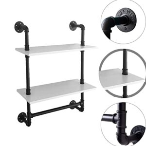 Lengfkus Industrial Pipe Shelving,Iron Pipe Shelves Industrial Bathroom Shelves with Towel bar,24 inch Rustic White Metal Pipe Floating Shelves Pipe Wall Shelf,2 Tier Industrial Shelf Wall Mounted