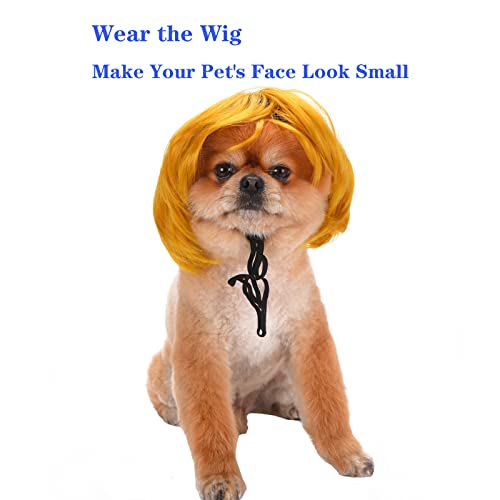 Funny Dog Cat Cosplay Wig, Headwear Apparel Toy, Pet Costumes, Cat Dress up for Halloween, Christmas, Parties, Festivals, Dog Wigs for Small Medium and Large Dogs (Pumpkin Yellow)