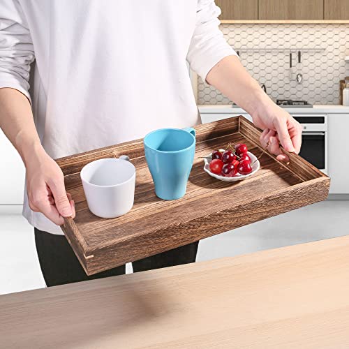 LotFancy Wooden Serving Trays, 7 Piece Set, Rustic Nesting Food Trays with Handles, Decorative Charcuterie Board Platter for Ottoman, Desktop, Coffee Table, Countertop Centerpiece