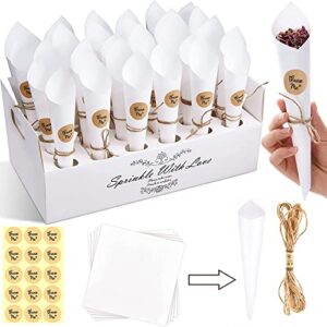 30 pcs party confetti cone holder box set stand tray box petals bouquet candy wedding confetti cones confetti cone holder favor include ropes, adhesive stickers box and tray