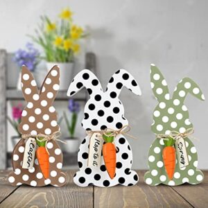 Home Decorations for Home-3 Pcs Spotted Bunny Wooden Sign Decor with Hemp Rope, Rabbit Shape Farmhouse Table Decor for Living Room, Dining Table, Party Desk