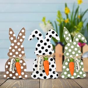 Home Decorations for Home-3 Pcs Spotted Bunny Wooden Sign Decor with Hemp Rope, Rabbit Shape Farmhouse Table Decor for Living Room, Dining Table, Party Desk