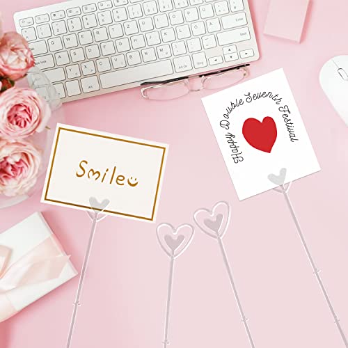 KIMOBER 100PCS Plastic Floral Place Card Holder,9 Inch Transparent Heart Flower Picks Photo Memo Clips Gift Card Holder for Flower Arrangements,Wedding and Birthday Party