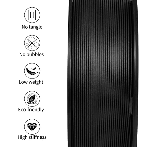 TRONXY Carbon Fiber Filament 1.75mm, Carbon Fiber PLA 3D Printer Filament, High-Accuracy +/- 0.05 mm, Carbon Black Pla Filament for Most 3D Printers, 1KG Spool(2.2 lbs)