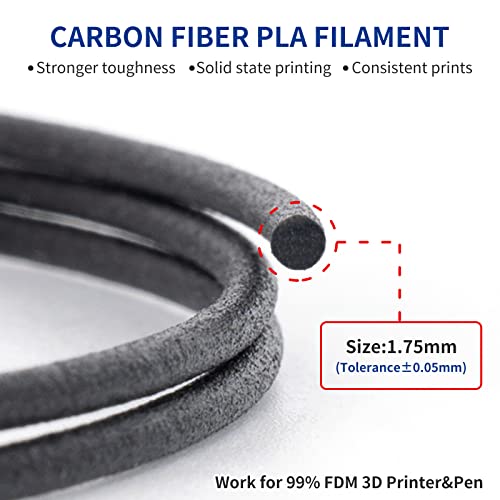 TRONXY Carbon Fiber Filament 1.75mm, Carbon Fiber PLA 3D Printer Filament, High-Accuracy +/- 0.05 mm, Carbon Black Pla Filament for Most 3D Printers, 1KG Spool(2.2 lbs)