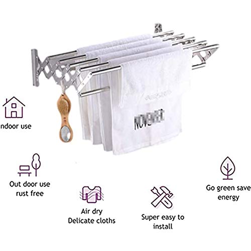 EAFTOS Wall Mounted Drying Rack Solid Hook Toilet Bathroom Shelf Mobile Telescopic Folding Towel Holder Shelf (Color : Silver, Size : 50x30cm)