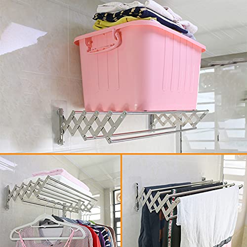 EAFTOS Multifunction Easy to Install Telescopic Clothes Drying Rack Stainless Steel Durable Wall Mounted Thicken Folding Drying Rack