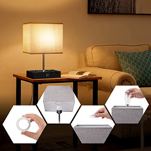 yotutun - Bedside Lamps for Bedrooms Set of 2 Nightstand, Table Lamp with USB C+A Charging Port and AC Outlet, Fully Dimmable Nightstand Lamp for Living Room, Dorm, Home Office (2 Pack)