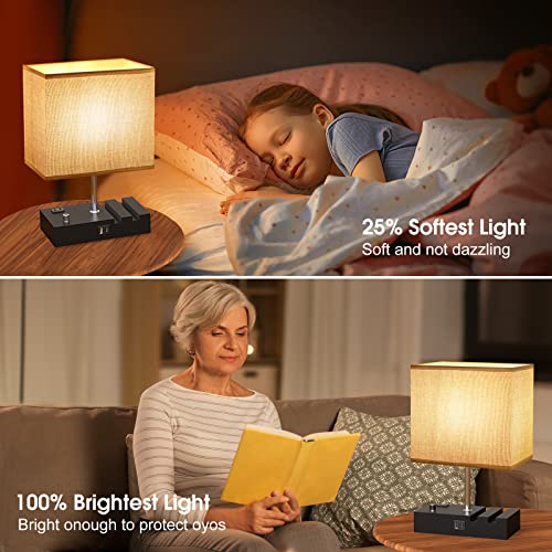 yotutun - Bedside Lamps for Bedrooms Set of 2 Nightstand, Table Lamp with USB C+A Charging Port and AC Outlet, Fully Dimmable Nightstand Lamp for Living Room, Dorm, Home Office (2 Pack)