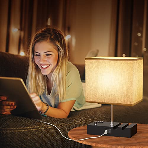 yotutun - Bedside Lamps for Bedrooms Set of 2 Nightstand, Table Lamp with USB C+A Charging Port and AC Outlet, Fully Dimmable Nightstand Lamp for Living Room, Dorm, Home Office (2 Pack)